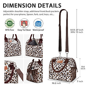 BALORAY Lunch Bag for Women Men, Large Adult Insulated Lunch Box for Office Work School Picnic Beach, Leakproof Lunch Cooler Tote Bag with Adjustable Shoulder Strap (Leopard)