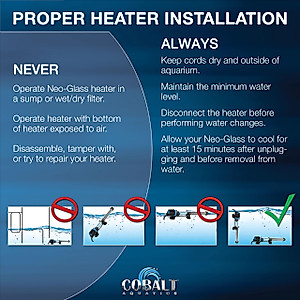 Cobalt Aquatics Neo-Glass Aquarium Heater Made in Europe Fish Tank Heater for Freshwater or Saltwater Tanks, Turtle Tank Heater, Submersible Temperature Controller Thermostat, 200W
