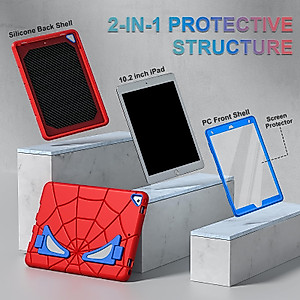 Nitupai Case for iPad 9th Generation/iPad 8th 7th Generation 10.2 inch 2021/2020/2019 Heavy Duty Shockproof Rugged Protective Cover 10.2'' with Stand Kids, Red+Blue