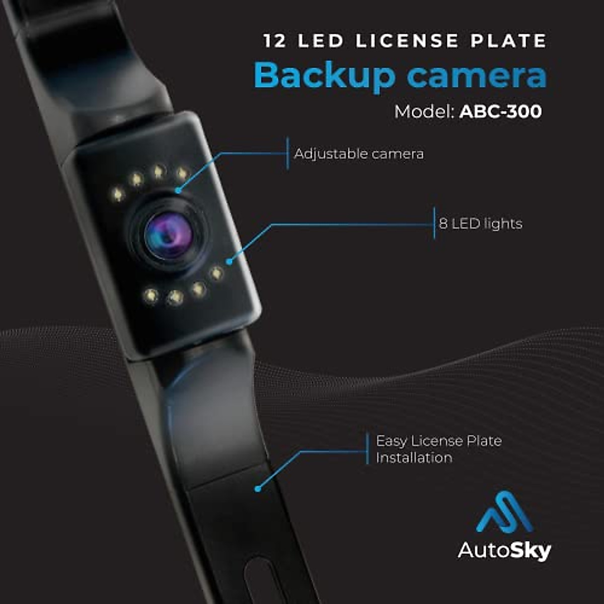 AutoSky Newest HD Back up Camera, 8 LED License Plate Reverse Camera - Back up Camera for Cars, Trucks, Pickups, SUVs or RVs - Easy Installation, Waterproof