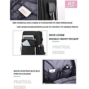 egen Kawaii Lightweight Schoolbag with USB Port USB Cable and Earphone Cord Set College Laptop Backpack Travel (Yellow Black,17 Inch)