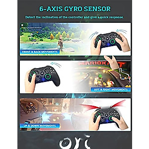 TJPD Pro Controller For Switch, Wireless Gamepad With 4 Programmable Back Buttons/RGB Light/Super Turbo/6-Axis Gyro/One-click reconnection/Adjustable vibration (Charcoal)