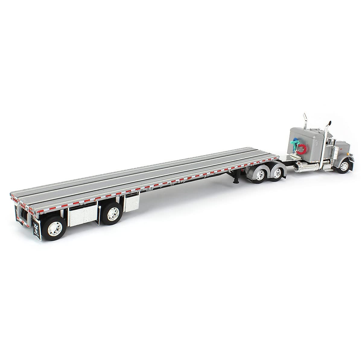 DCP 1/64 Silver & Black Peterbilt 359 36" Flattop Sleeper w/ 53' Wilson Roadbrute Flatbed Trailer 60-1540