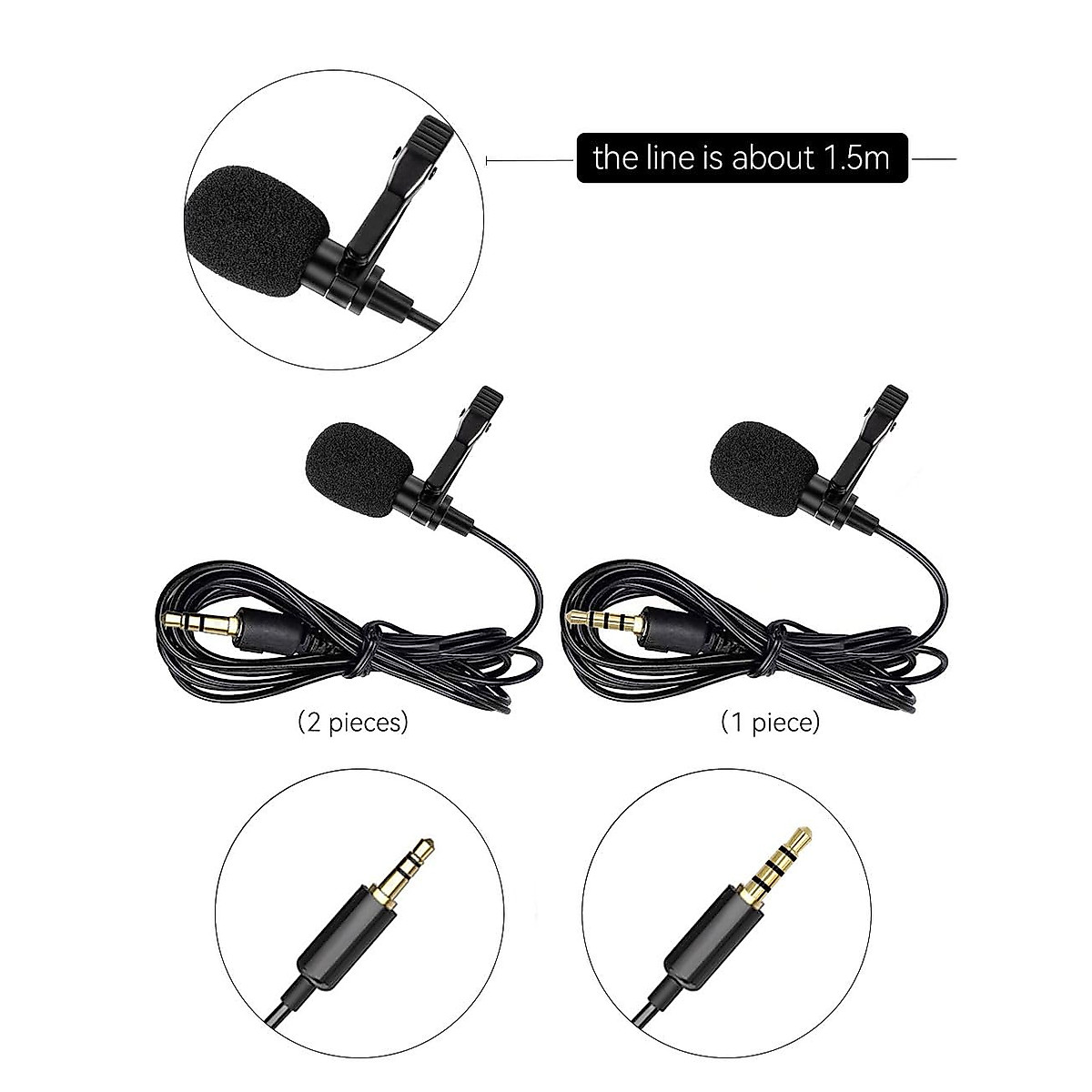 HUACAM Lavalier Lapel Microphone, Portable Collar Clip Mic Compatible with iPhone Android Smartphone Amplifier Podcast PC/Laptop, Hands Free Mic Recording Mic for YouTube,Interview,Video (3 Packs)