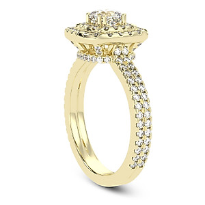 FACETS JEWELS 1.40 Carat Cushion Cut Double Halo Moissanite Engagement And Wedding Ring For Women In Solid Gold & 925 Sterling Silver Diamond Anniversary Ring Gift For Her- 14K Solid Gold Size 10