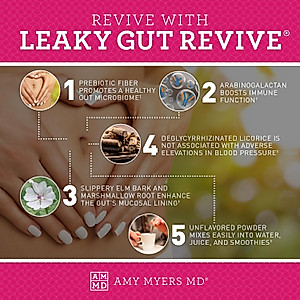 Amy Myers MD Leaky Gut Revive Powder for Leaky Gut Repair -L Glutamine, Slippery Elm -Supports Constipation, Diarrhea, Bloating, Heartburn, SIBO -Licorice & Marshmallow Root - Unflavoured-6.30 Oz