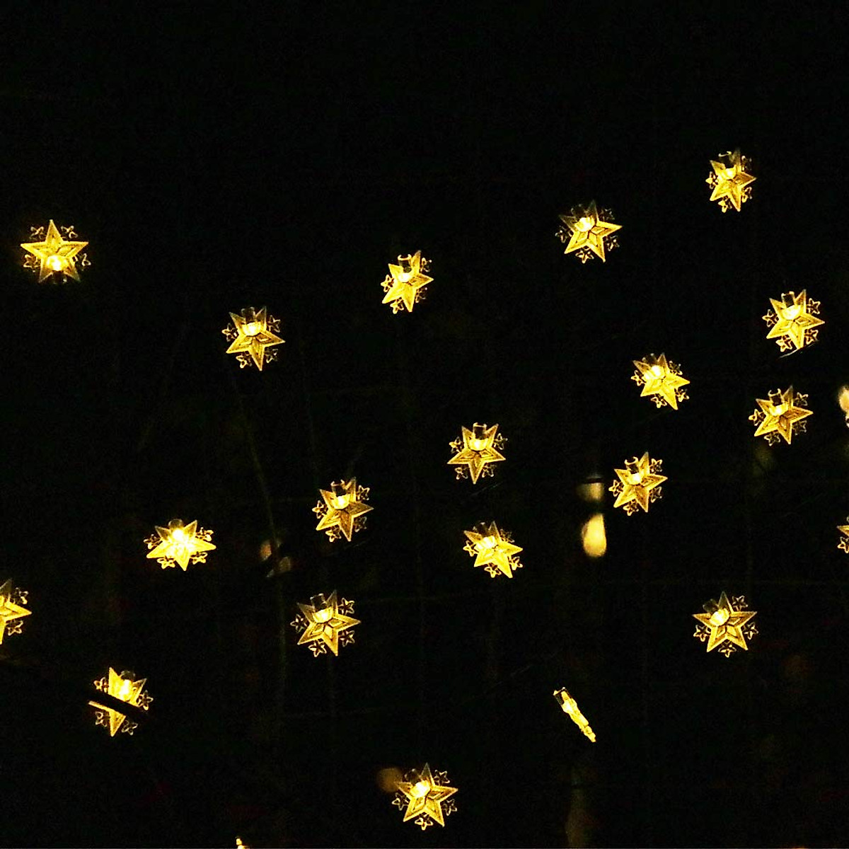 Stars Solar LED Lights Outdoor Decor, 8 Modes 23FT BeHiller 50LED Holiday String Lights, Solar Operated Garden Decor Lights, Solar Twinkle Xmas Lights for Tree, Backyard, Decor (Warm White)