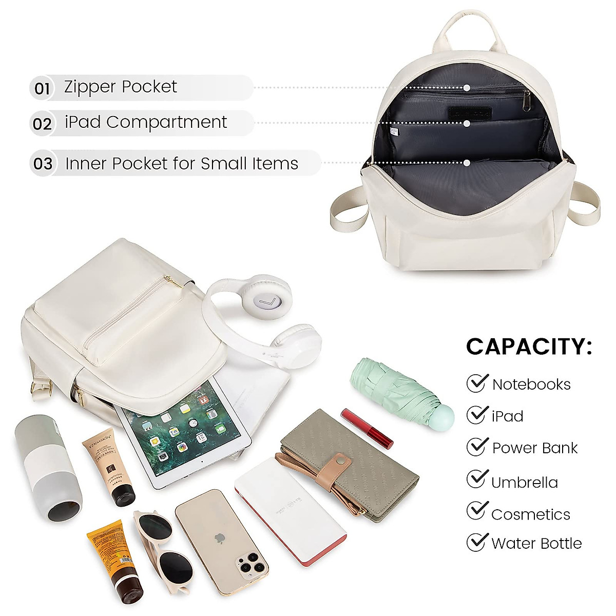 LOVEVOOK Mini Backpack for Women Light Weight Small Waterproof fashion Backpack Purses Daily Backpack Beige