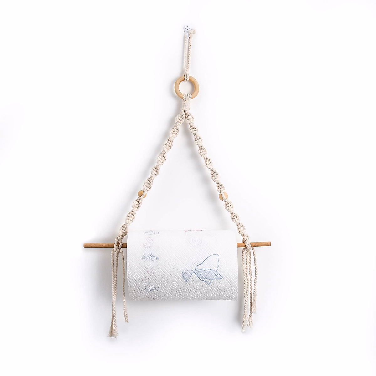 Eiyye Handmade Paper Towel Holder Boho Paper Towel Holder Cotton Rope Macrame Toilet Paper Holder Towel Rack for Bathroom Kitchen