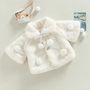 LXXIASHI Toddler Baby Girl Winter Fur Coat Jacket Cloak Thicken Shawl Snowsuit Outerwear Clothes (Pearl - White, 0-6 Months)