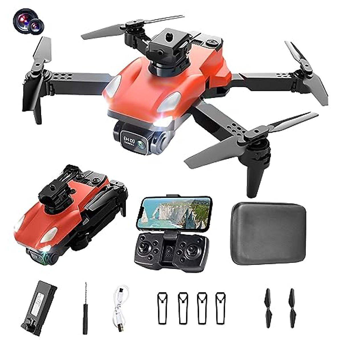 Foldable Drone with Camera, HD 1080P Camera FPV Drone,Beginner Gesture Control Drone,Obstacle Avoidance,Headless Mode,WiFi Remote Control Quadcopter Drone,Cool Lightweight with Lights (Orange)