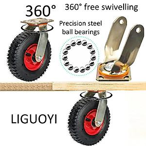 8/10-Inch Heavy Duty Fixed Caster, No Noise Swivel Castors with Brakes, 4pcs Shock Absorption Pneumatic Caster Wheel for Hand Truck/Trolley/Garden Utility Wagon Cart