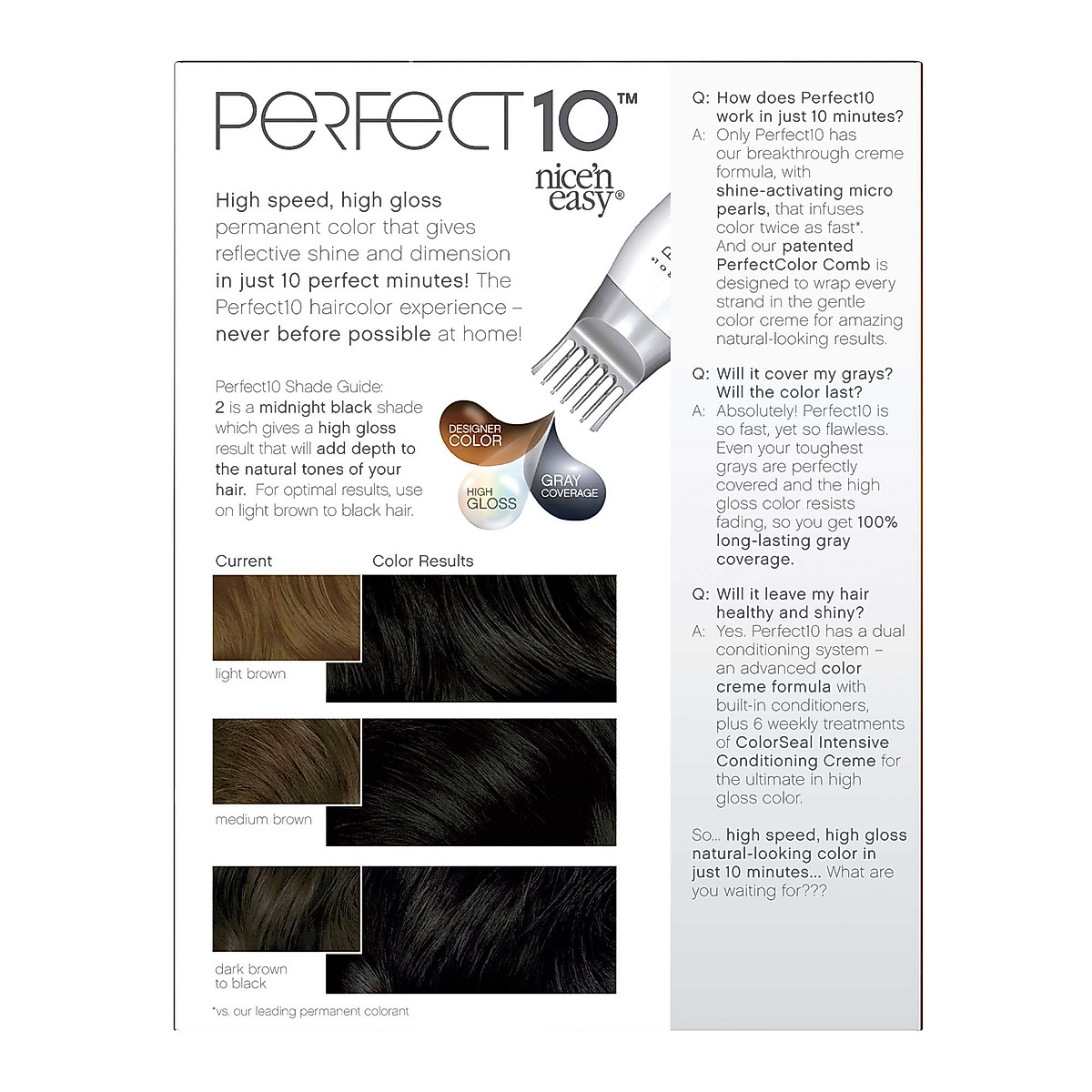 Clairol Nice'n Easy Perfect 10 Permanent Hair Dye, 2 Black Hair Color, Pack of 1