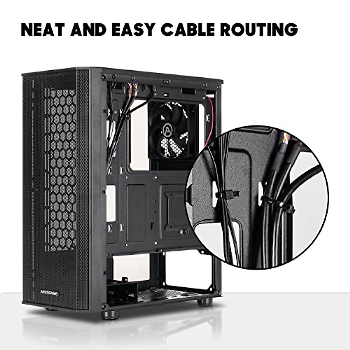 ARESGAME at-M1 Mid-Tower PC Case, Transparent Side Panel and ATX/M-ATX Support, Liquid Cooling Support up to 240mm Radiator, Black