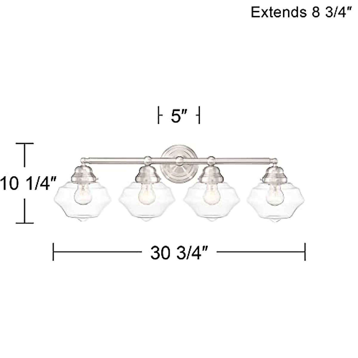 Possini Euro Design Astrid Modern Wall Mount Light Brushed Nickel Silver Metal Hardwired 30 3/4" Wide 4-Light Fixture Schoolhouse Clear Glass for Bathroom Vanity Mirror House Home Room Decor