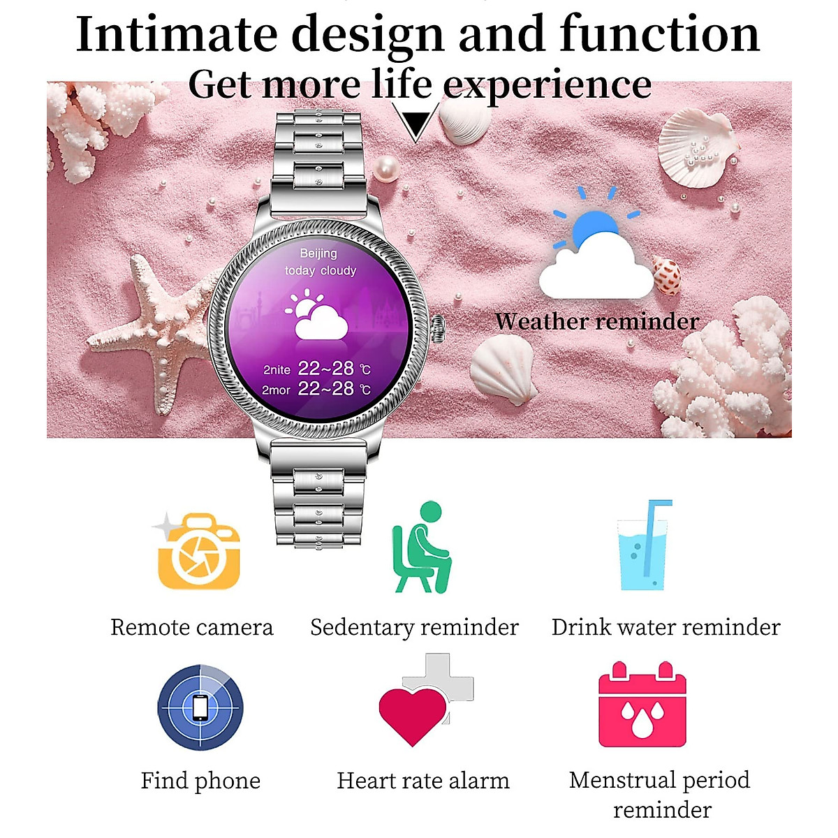 Yihou Smart Watches for Women Fitness Tracker Heart Rate Full Touch Screen Watch Pedometer Step Counter Smart Bracelet Text Call Reminder Waterproof Smart Watch for Android Phones Compatible iPhone