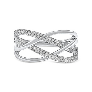 Diamond Hub 10k White Gold 1/3Ct TDW Round Diamond Criss Cross Ring Love Gift for Women (I-J, I2)-7