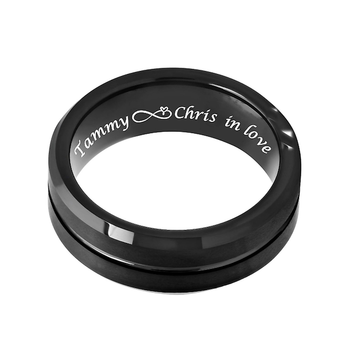 Personalized Black Matte Striped Tungsten Ring Custom Engraved Free - 7mm Black Wedding Band - Ships from USA