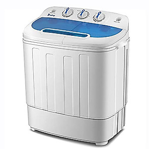 Imseigo Compact Portable Mini Compact Twin Tub with Built-in Drain Pump Washing Machine 13Lbs Washer Spain Spinner Portable Washing Machine Blue+White