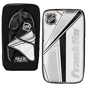 Franklin Sports NHL Kids Street Hockey Goalie Pads Set - Kids Hockey Training Equipment - Includes Block Pad, Catch Glove, and Goalie Pads,Black/White