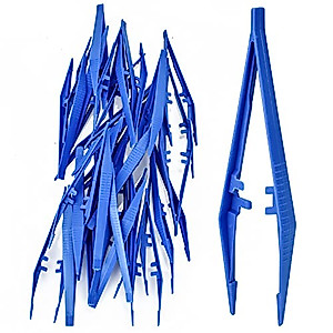AccEncyc 30 Pcs DisposableTweezers Bulk Pack Blue 5 Inch Plastic Tweezers for Home, School and Lab