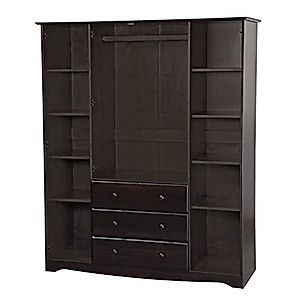 Palace Imports 100% Solid Wood Family Wardrobe/Armoire/Closet, Java. 3 Clothing Rods Included. NO Shelves Included. Optional Shelves Sold Separately. 60.25" w x 72" h x 20.75" d