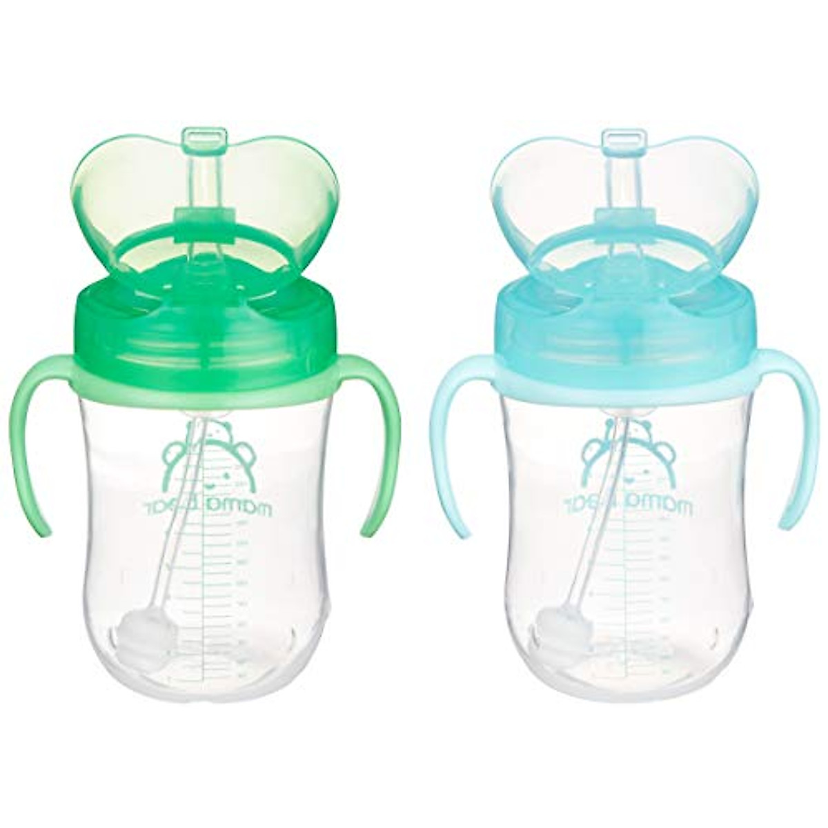 Amazon Brand - Mama Bear Weighted Straw Sippy Cup, Pack of 2, Blue/Green