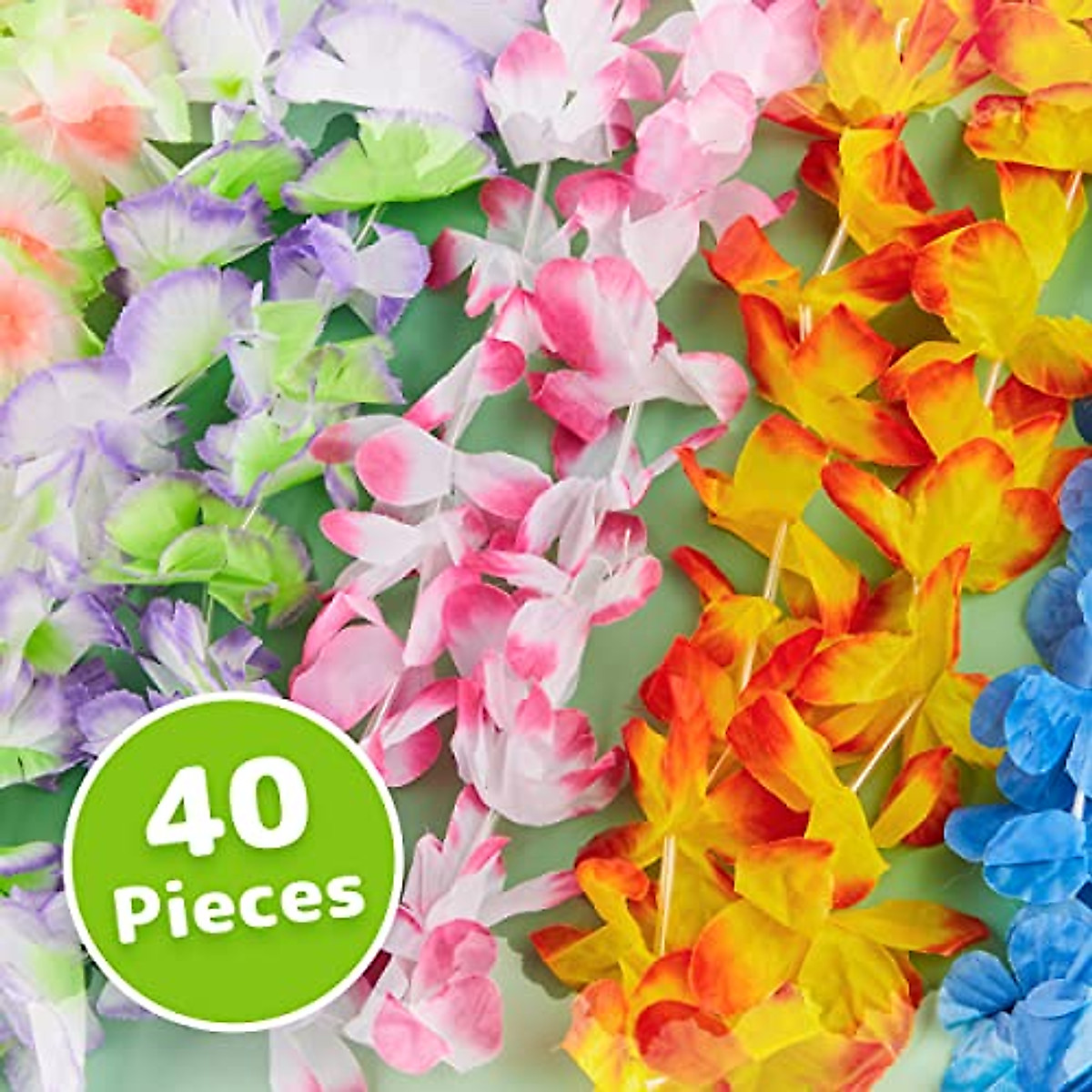 PREXTEX 40 Hawaiian Leis for Luau Party Decorations - Bulk Set of Silk Flower Necklace Leis - Tropical Theme Party Favors - Vibrant Colors Great Adults