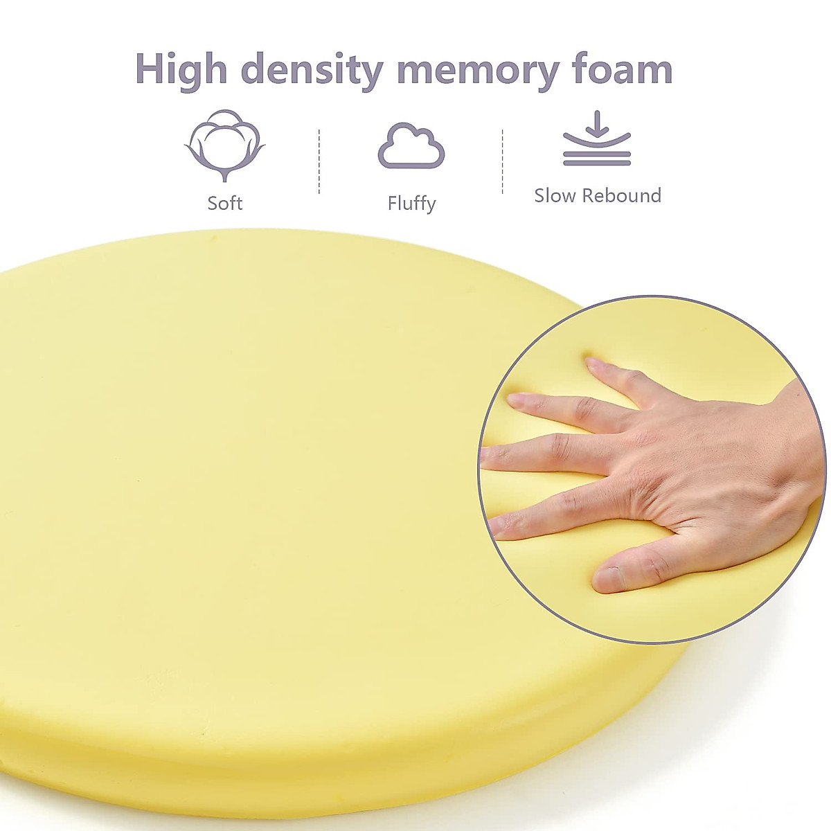 Round Memory Foam Chair Cushion Circle Bar Stool Pad Detachable Chair Seat Cushion with Removable Cover and Rubber Back Anti Slip Kitchen Dining Chair Pad 15 Inches Grey