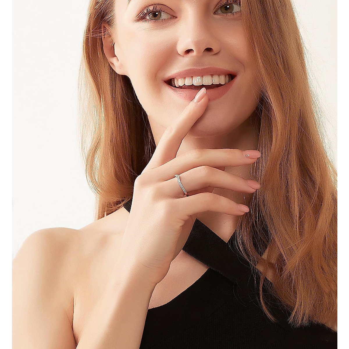 TIGRADE Cubic Zirconia Eternity Band V Shape CZ Stacking Engagement Ring for Women Size 3-13, Silver, Size 3.5