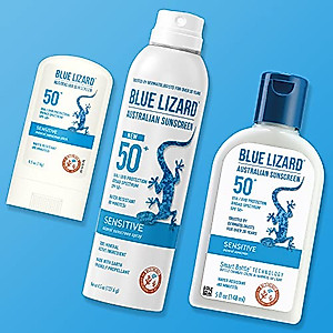 BLUE LIZARD Sensitive Mineral Sunscreen Stick with Zinc Oxide, SPF 50+, Water Resistant, UVA UVB Protection Easy to Apply, Fragrance Free, 0.5 Oz