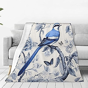 sunzoneflo Floral Bird Throw Blanket Blue Flower and Blue Bird Pattern Printed Throw Blanket for All Season Birthday, for Couch Bed,Chair,Sofa,Room,Home Decor (50 * 60 Inches) Blanket B1488
