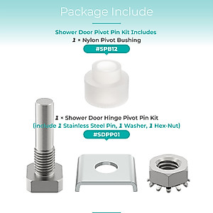 Shuisen Shower Door Pivot Pin Kit with Pivot Bushing for Pivot Shower Door,Shower Door Repair Kit #SDPP01#SPB12 for Framed Swing Shower Doors,Shower Door Replacement Parts, Shower Door Pivot Hinge Kit