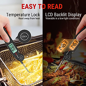 ThermoPro TP605 Instant Read Digital Meat Thermometer for Cooking, Waterproof Food with Backlight & Calibration, Probe Cooking Kitchen, Outdoor Grilling and BBQ