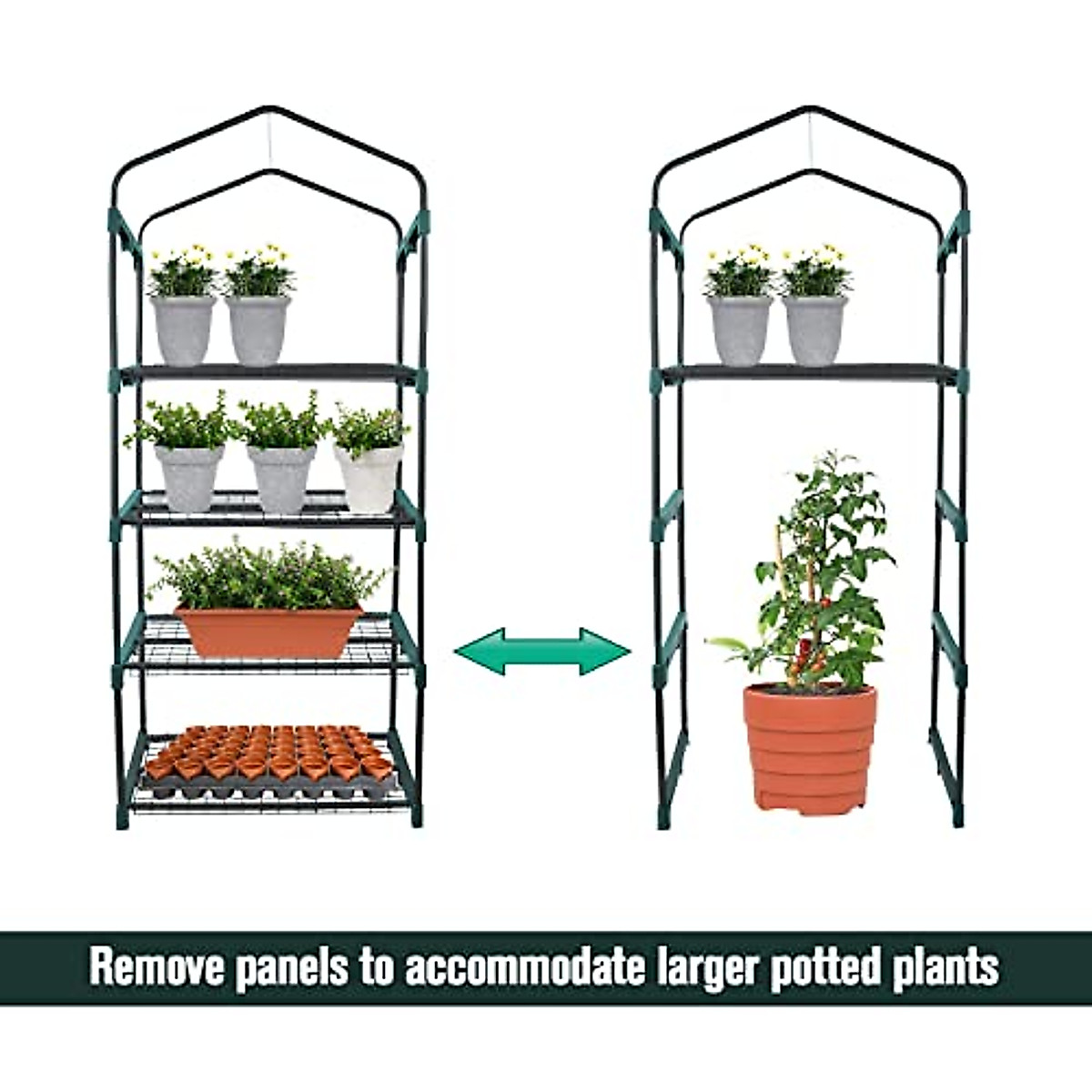 Worth Garden 4 Tier Mini Greenhouse - 63'' H x 27'' L x 19'' W - Sturdy Portable Gardening Shelves with Durable PE Cover w/Roll-Up Zipper Door- Small Green House Indoor & Outdoor for Plants Flowers