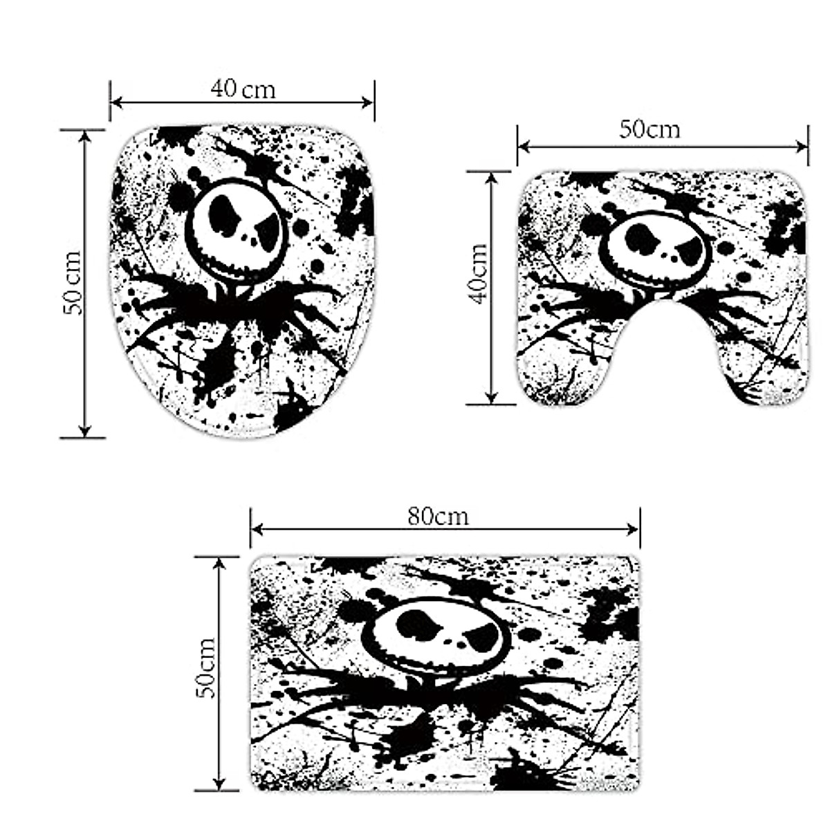 Cartoon Halloween Ghost Graffiti Bathroom Rugs and Mats Sets 3 Piece, Memory Foam Bath Mat, U-Shaped Contour Shower Mat Non Slip Absorbent, Velvet Toilet Lid Cover Washable