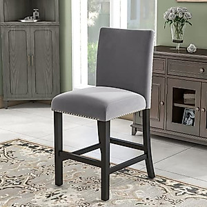 TRIPLE TREE 5-Piece Counter Height Dining Table Set with One Faux Marble Dining Table and Four Upholstered-Seat Chairs,Counter Height Dining Set Suitable for Kitchen and Living Room, Gray