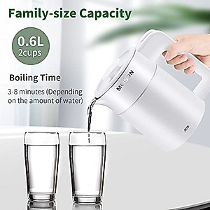 0.6L Small Electric Kettles Stainless Steel, Travel Mini Hot Water Boiler Heater, Double Wall Cool Touch Portable Teapot , Auto Shut-Off &amp; Boil-Dry Protection, 120V/800W, 2 Year Warranty (white)