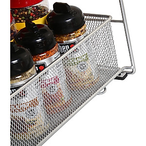 YBM Home Silver 2 Tier Mesh Sliding Spice and Sauces Basket Cabinet Organizer Drawer 2304