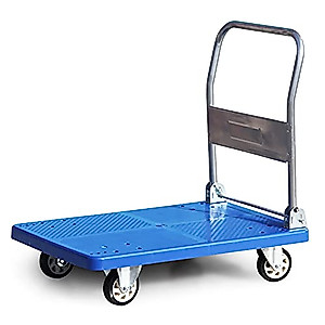 Generic Platform Hand Truck Platform Truck with Silent Wheels Foldable Handle Plastic Deck Push Cart for Home Office Bookstores Moving High Capacity Trolley Foldable (Size : 90 * 60-660lbs)