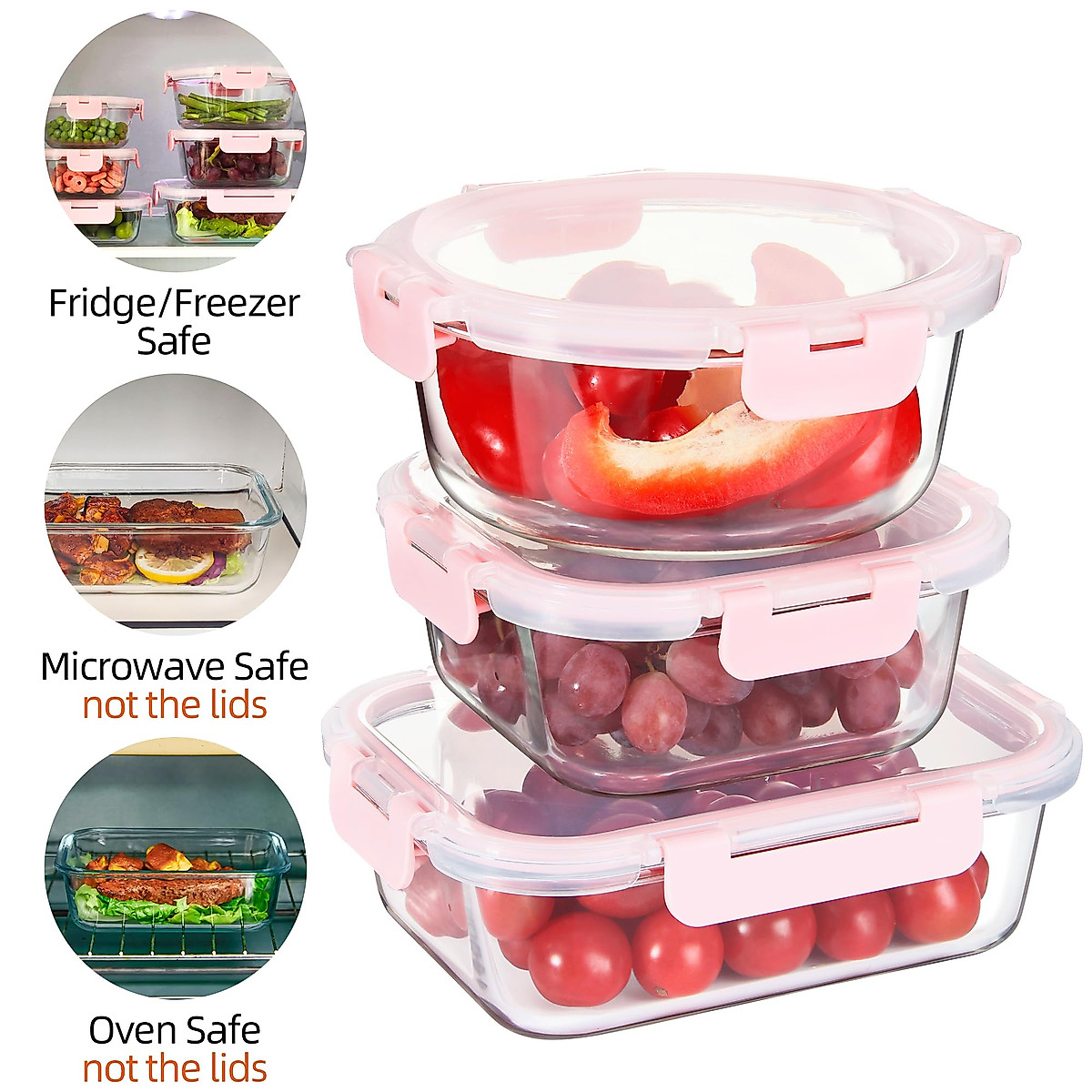 CZUMJJ Glass Meal Prep Containers Set of 12 Food Storage Containers for Lunches, Dishwasher Safe, Pink