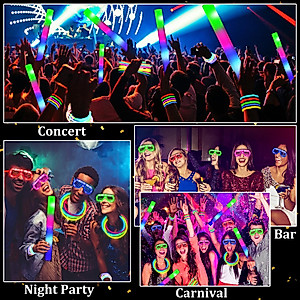 148 PCS New Years Eve Glow in the Dark Party Supplies- 24 Pcs 16" Foam Glow Sticks, 24 Pcs LED Glasses, 100 Pcs Glow Sticks Necklaces Bracelets Light Up New Years Party Favors Wedding Birthday