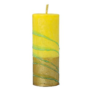 SHALHEVET LIGHT Safed Candles Co. Pillar Havdalah Candle Hand Dipped Made in Israel 6" (Turquoise/Gold)
