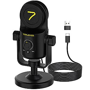7RYMS USB Microphone Cardioid Condenser Gaming Mic Metal Large Diaphragm Microphone for PC, Computer, Laptop, PS4/5 with Built-in Pop Filter Desk Stand for Podcasting, Streaming, ASMR (SR-USB Mini)