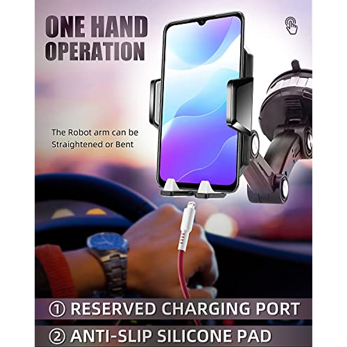 2023 New Sucker Car Phone Holder - Universal Phone Mount Dashboard Windshield Window Cell Phone Mount Super Adsorption Phone Holder with Robot Arm Car Phone Holder Automobile Fit for iPhone Smartphone