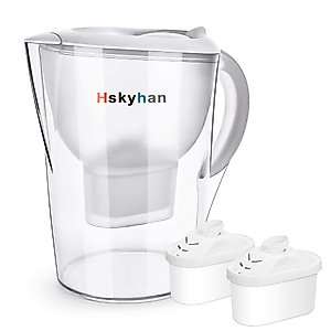 Hskyhan Water Filter Pitcher Alkaline - 3.5 Liters Improve PH, 2 Filters Included, BPA Free, 7 Stage Filteration System to Purifier, White