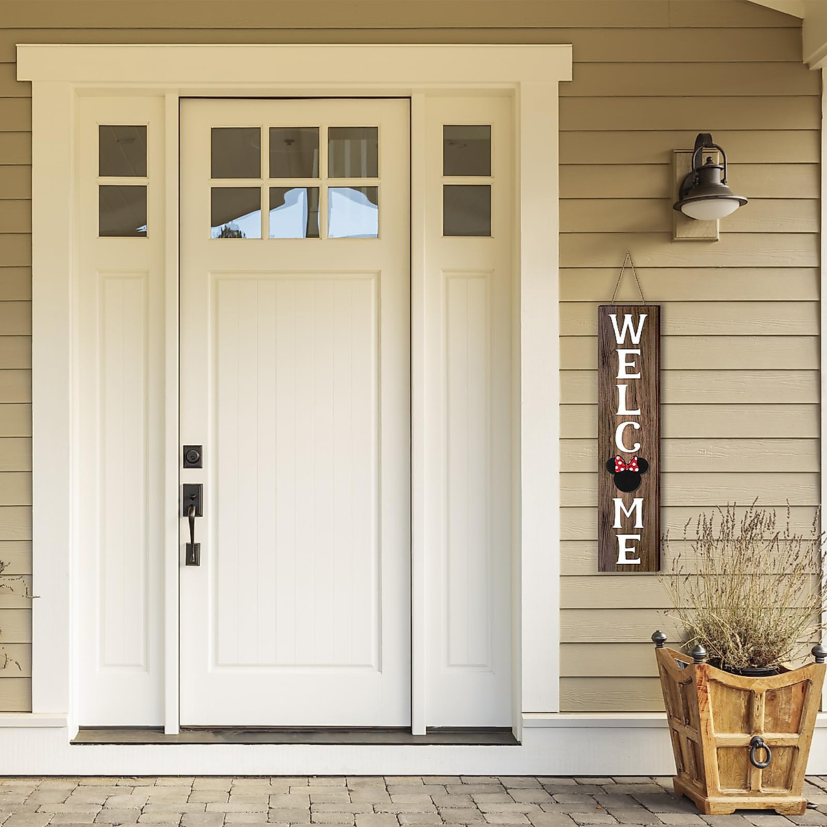 FUEMEILY 15.7'' Cute Mouse Seasonal Interchangeable Home Sign for Front Porch,18pcs Interchangeable Hanging Vertical Welcome Door Sign for Farmhouse/Wall/Porch Decor and Housewarming Gift