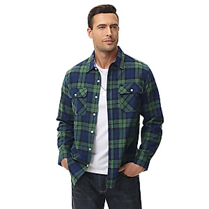 MAGCOMSEN Men's Long Sleeve Shirt Button Up Flannel Plaid Shirts Casual Work Shirts Spring Fall Shirts Green,2XL