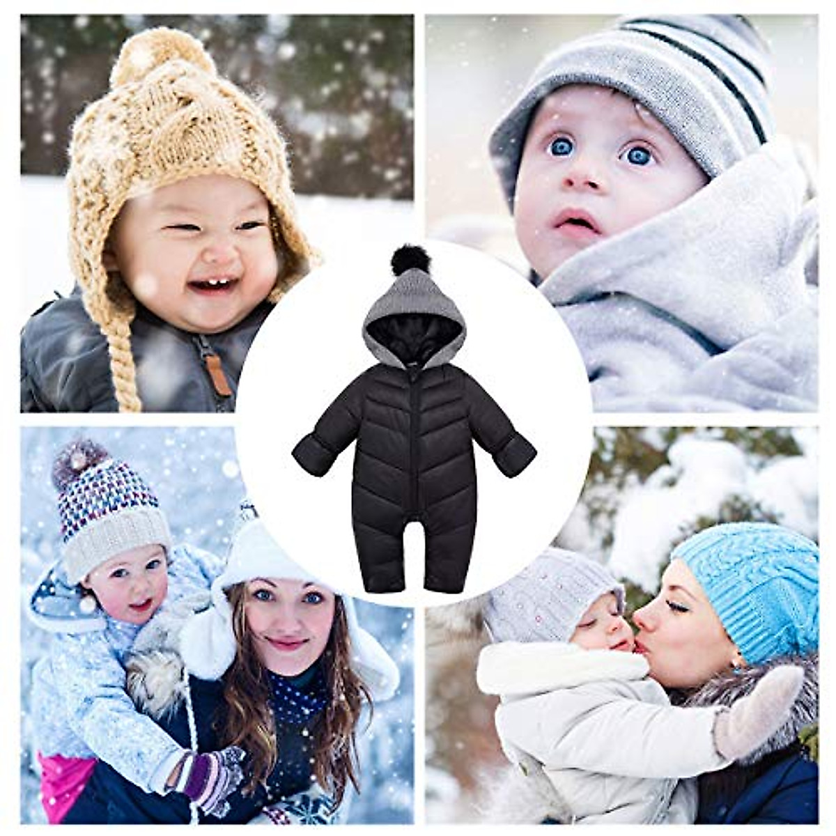 Happy Cherry Baby Boys Girls Snowsuit Hooded Down Jumpsuit Winter Warm Coat Infant Zipper One Piece Puffer Romper