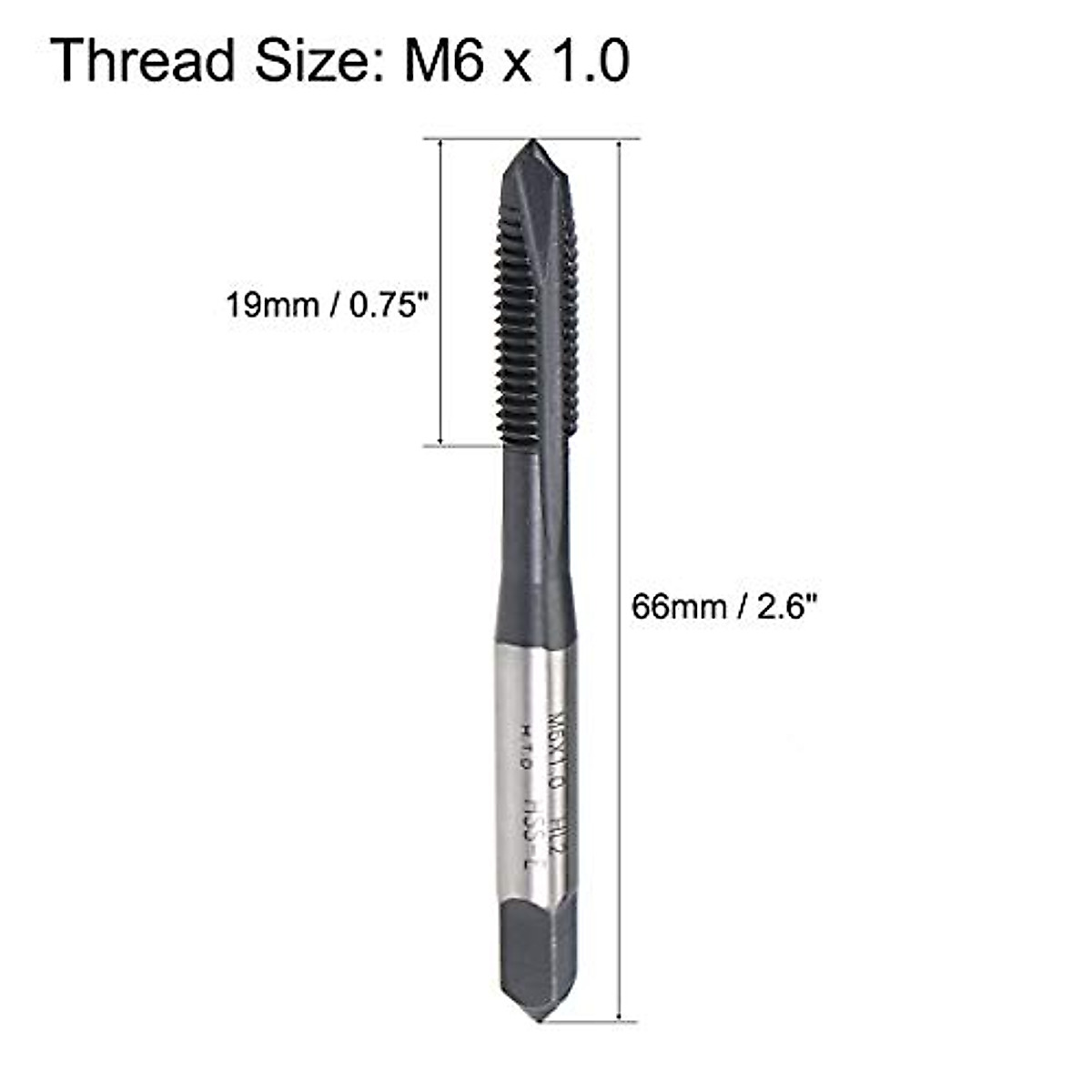 uxcell M6 x 1.0 Spiral Point Threading Tap, H2 Tolerance High Speed Steel TICN Coated, Round Shank with Square End, Metric Screw Taps Tapping Bit for Machinist Thread Repair, 2pcs